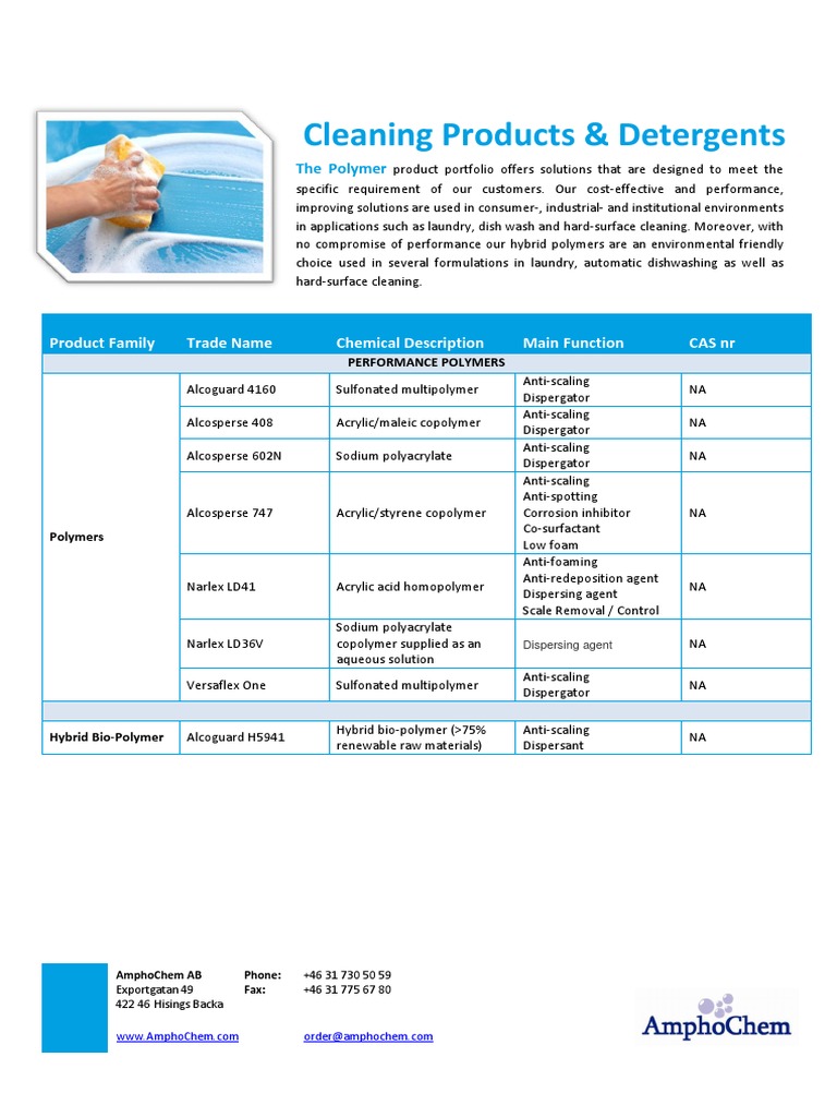 Cleaning Products & Detergents - Polymers Product Guide | PDF ...