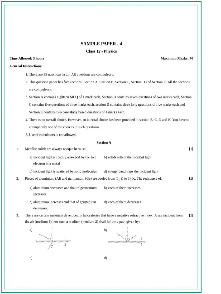 Physics Sample Paper - 4 | PDF