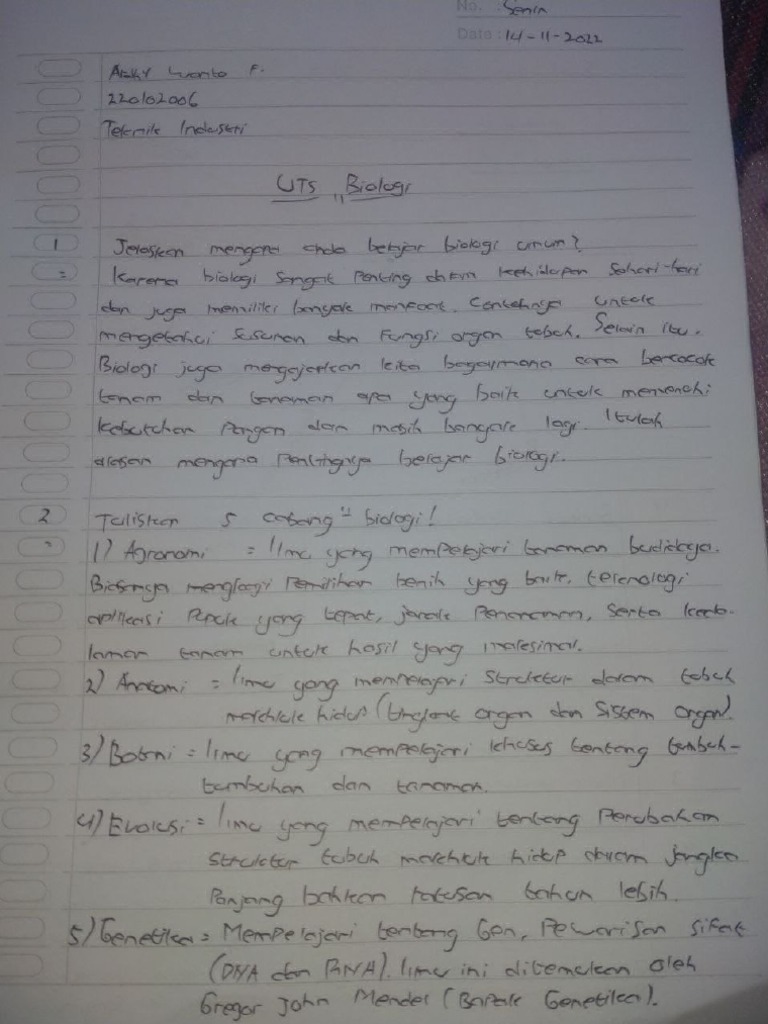 Ardhy Wanto Francius Teknik Industri UTS Biologi | PDF