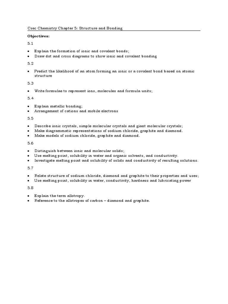 Csec Chemistry Chapter 5 - Structures and Bonding | PDF | Chemical Bond ...