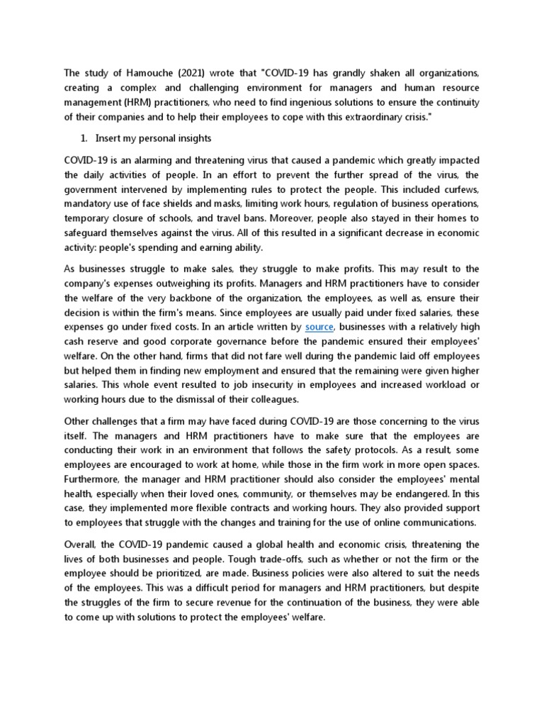 Reflection Paper | PDF | Employment | Human Resource Management