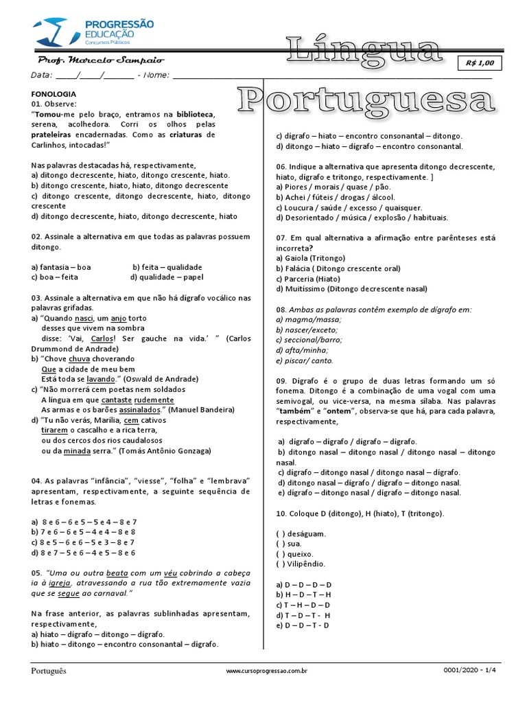 Fonologia e SeparaÃ Ã o SilÃ¡bica - PROGRESSÃ - O | PDF | Sílaba | Fonema