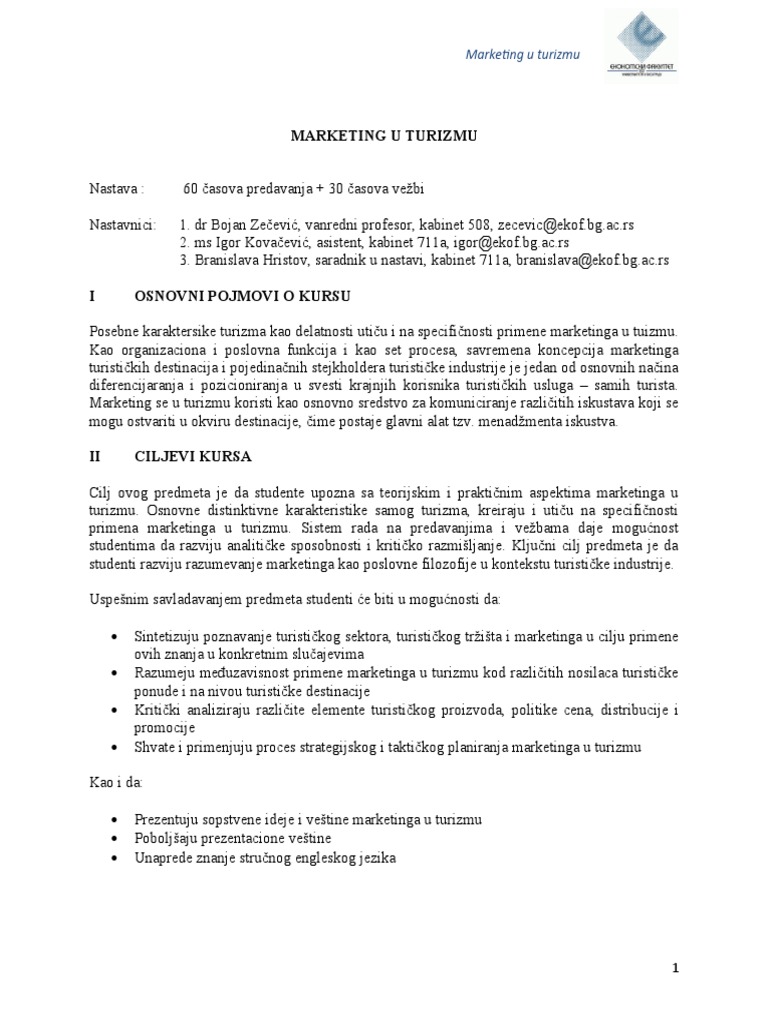 Marketing U Turizmu Info Paket | PDF