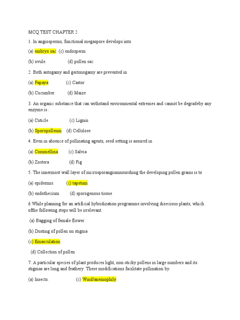 MCQ ch2 | PDF | Flowers | Seed