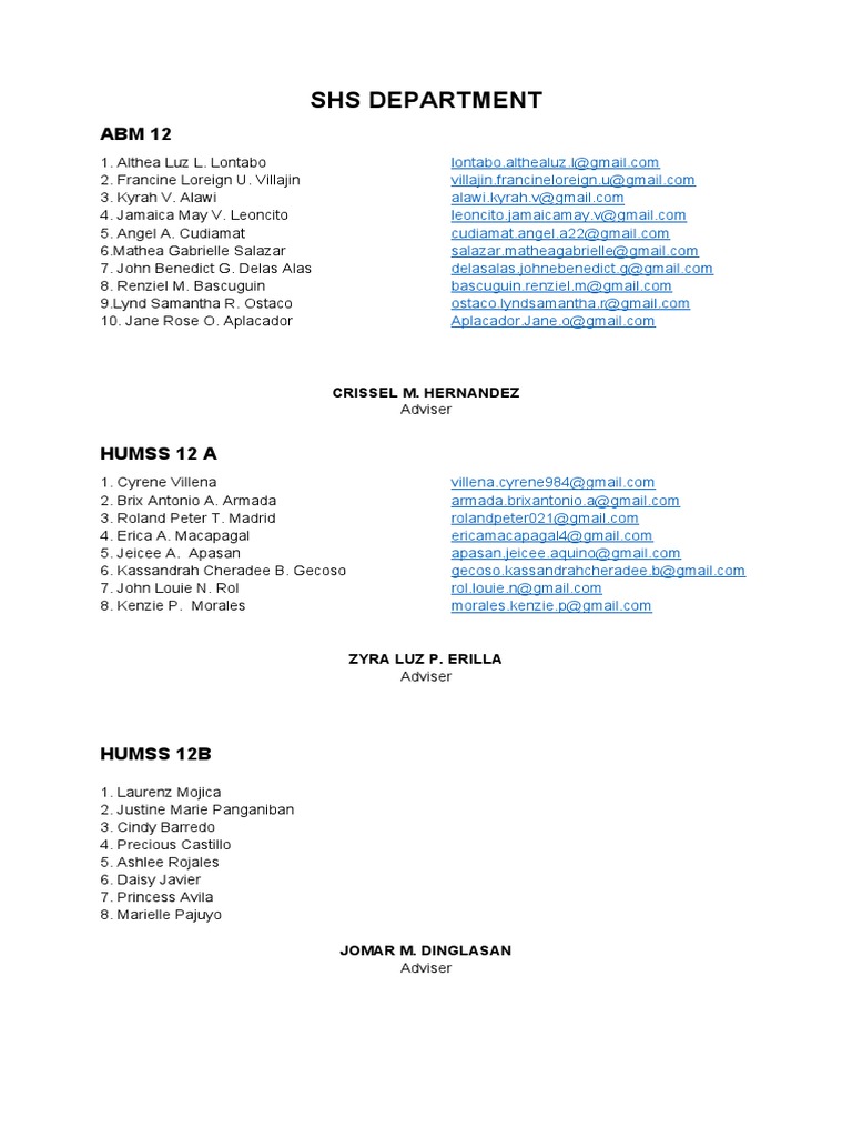 SHS Department Student List 2023 | PDF