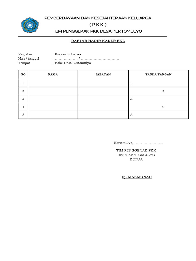 Daftar Hadir Kader BKL | PDF