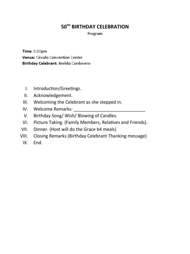 50TH BIRTHDAY CELEBRATION Program | PDF