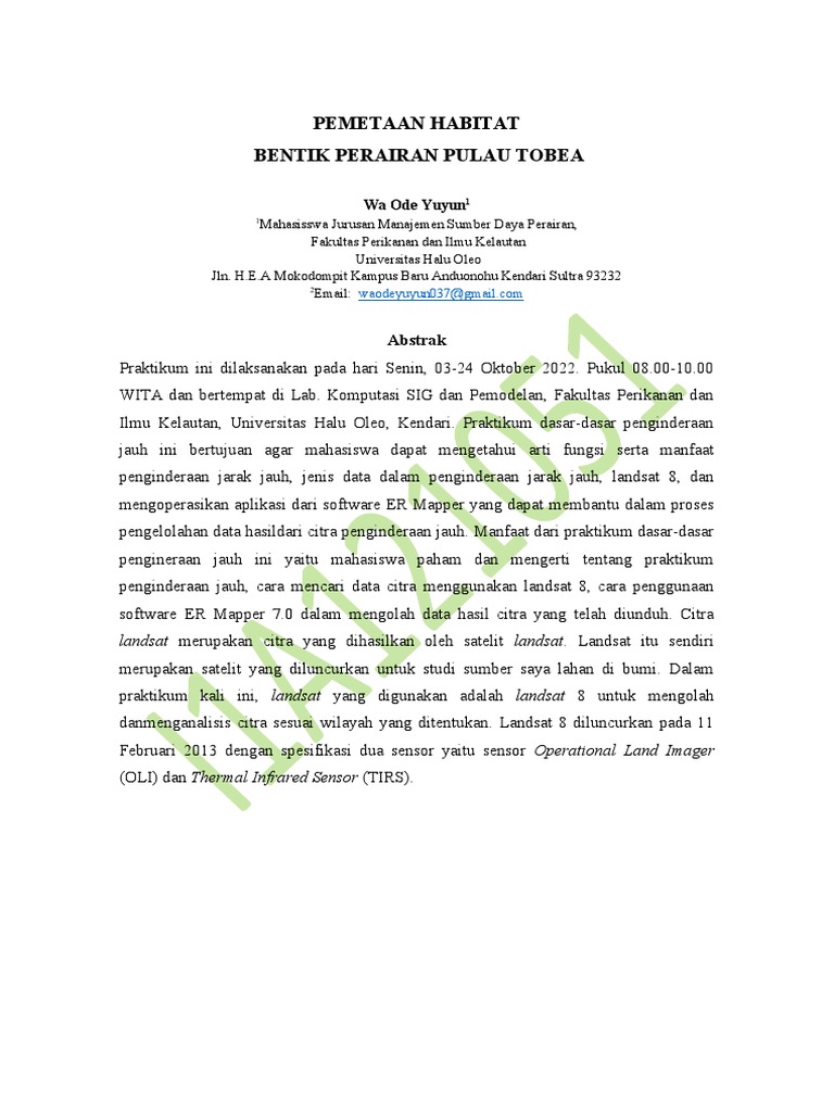 Pemetaan Habitat Bentik Pulau Tobea | PDF