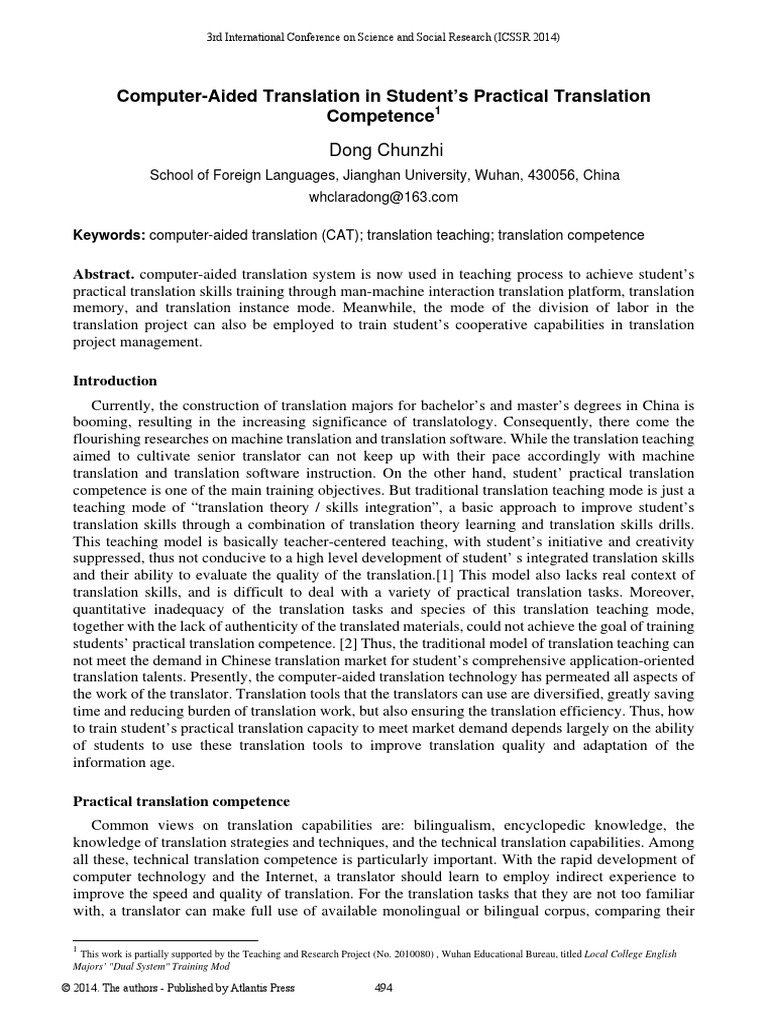 Computer-Aided Translation in Student's Practical Translation | PDF ...