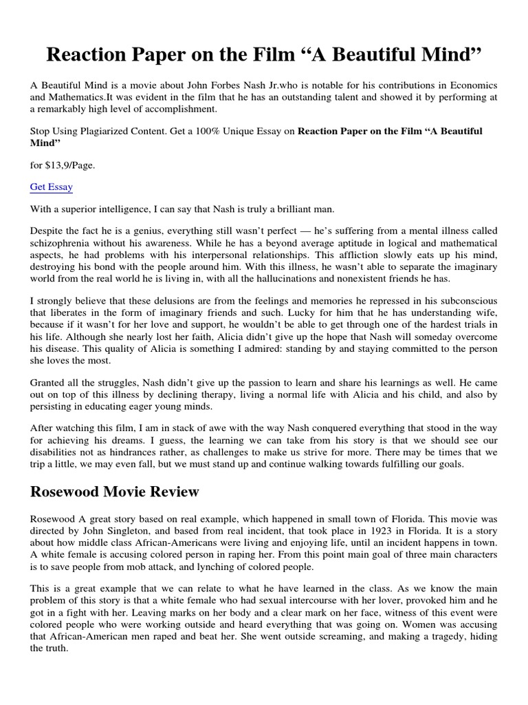 Reaction Paper On The Film "A Beautiful Mind" | PDF