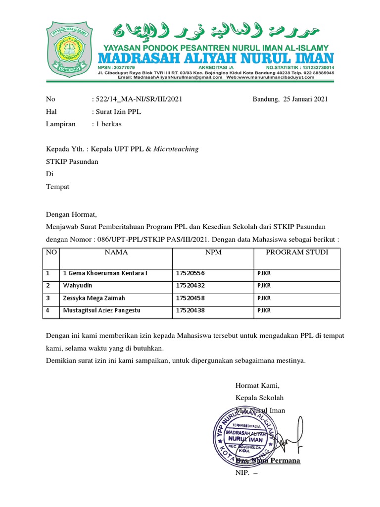 Surat Izin PPL | PDF