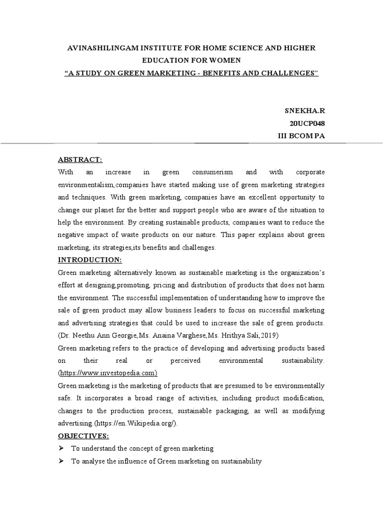 Green Marketing: Benefits and Challenges | PDF | Marketing | Sustainability