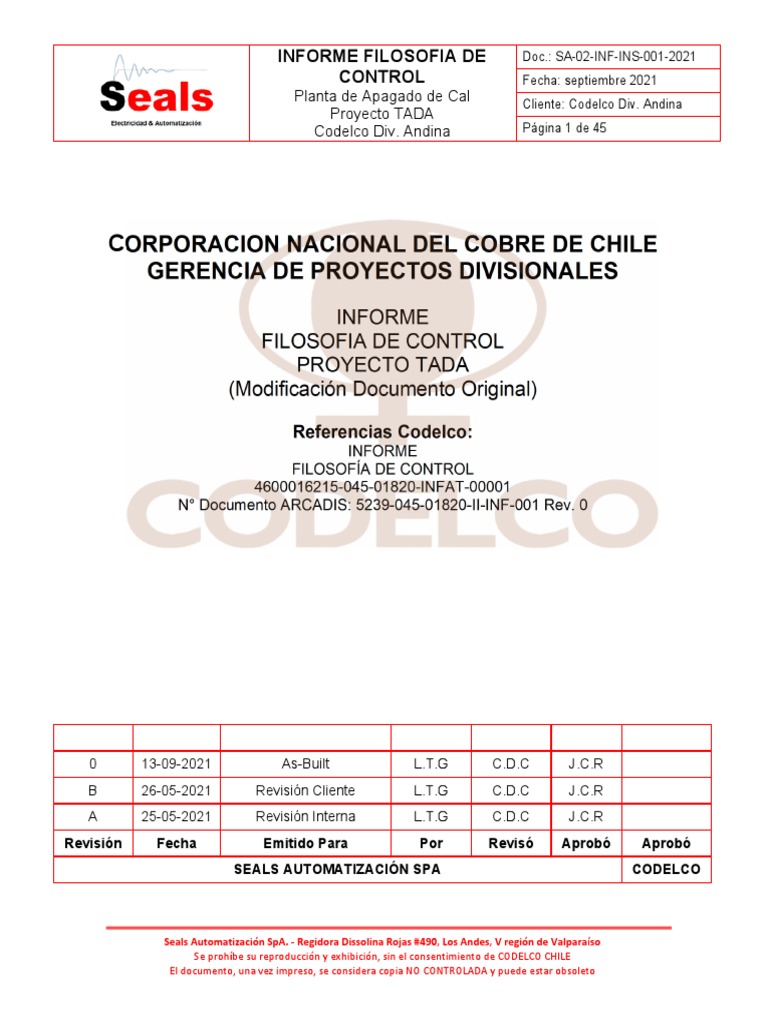 SA-02-INF-INS-001-2021 Filosofia de Control - Rev 0 | PDF | Automatización | Controlador lógico ...