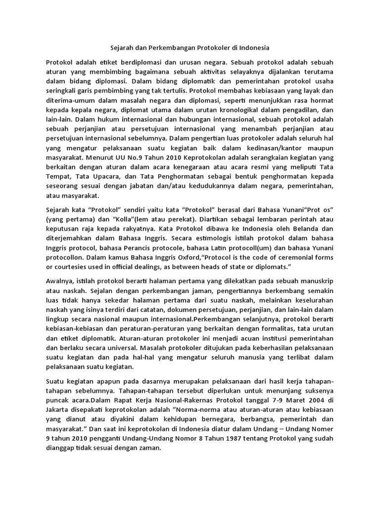 Sejarah Dan Perkembangan Protokoler Di Indonesia | PDF