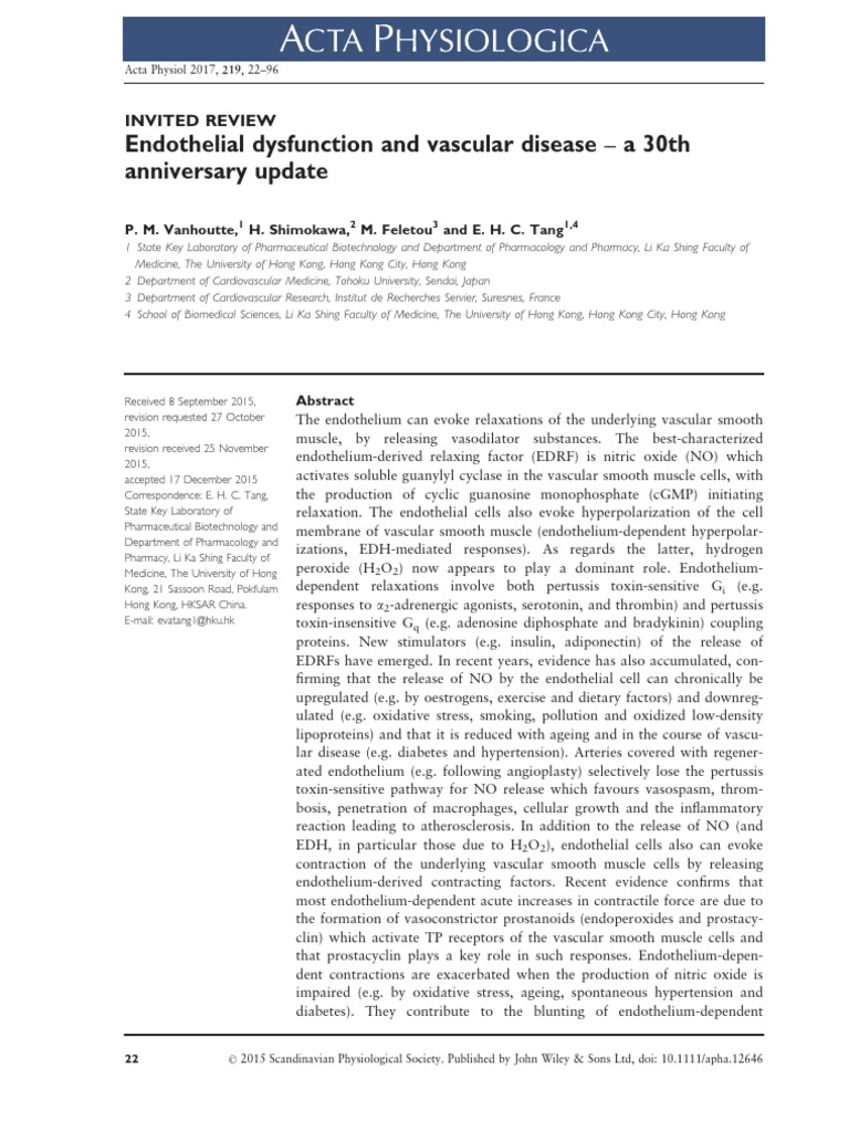 Endothelial Dysfunction And Vascular Disease A 30th Anniversary