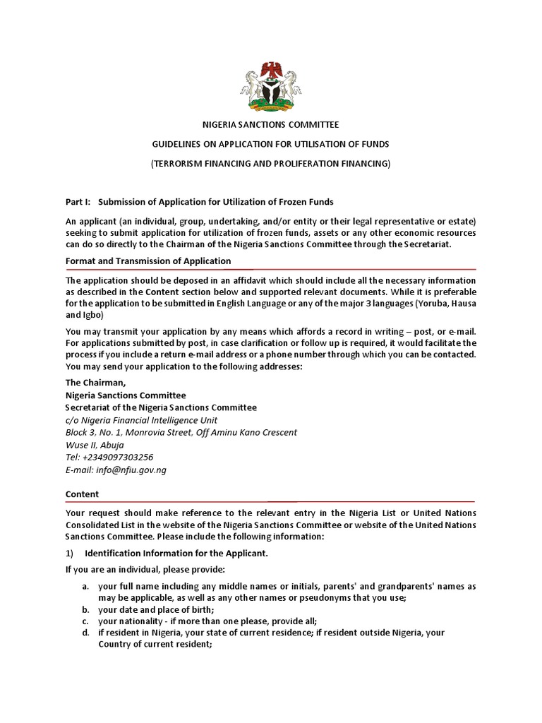 Nigeria Sanctions Committee Guidelines On Application For Utilisation of Funds | PDF | Nigeria ...
