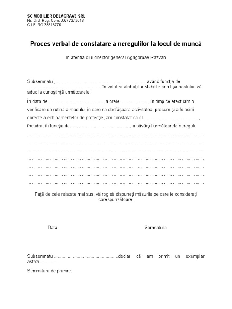 Model Proces Verbal | PDF