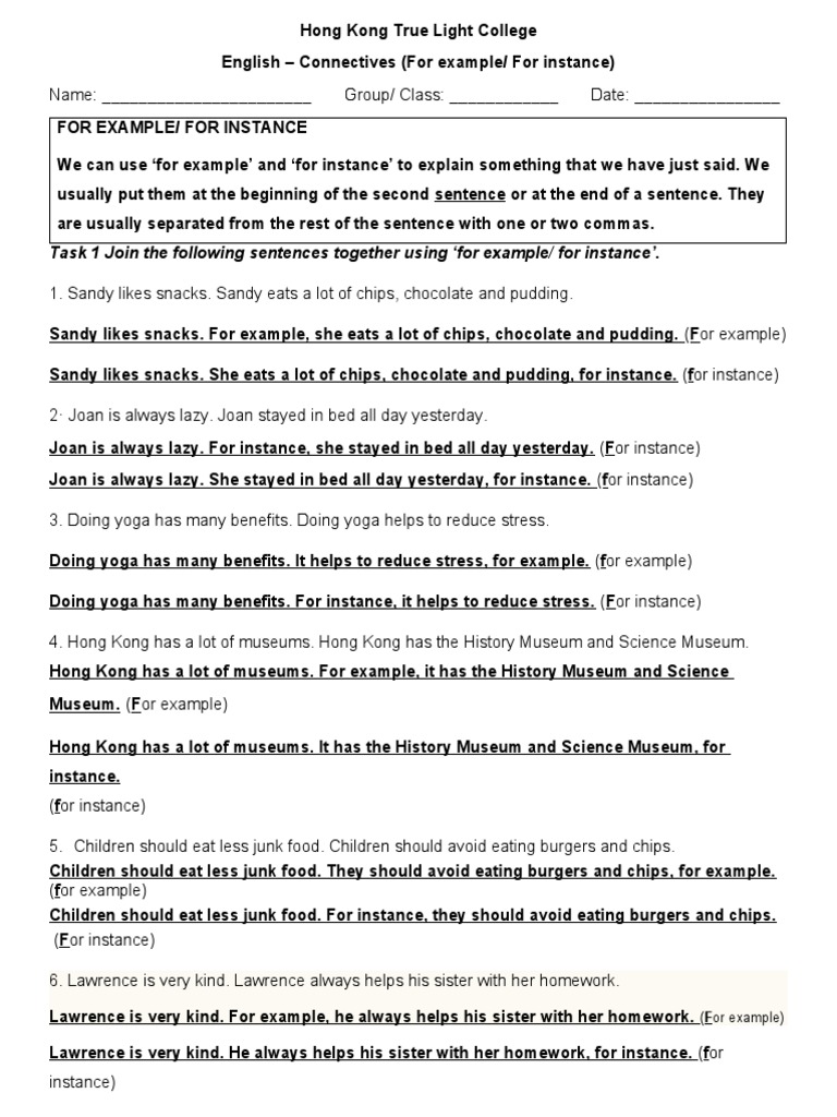 For Example For Instance Like Such As (Answer Key) | PDF | Tuna | Foods