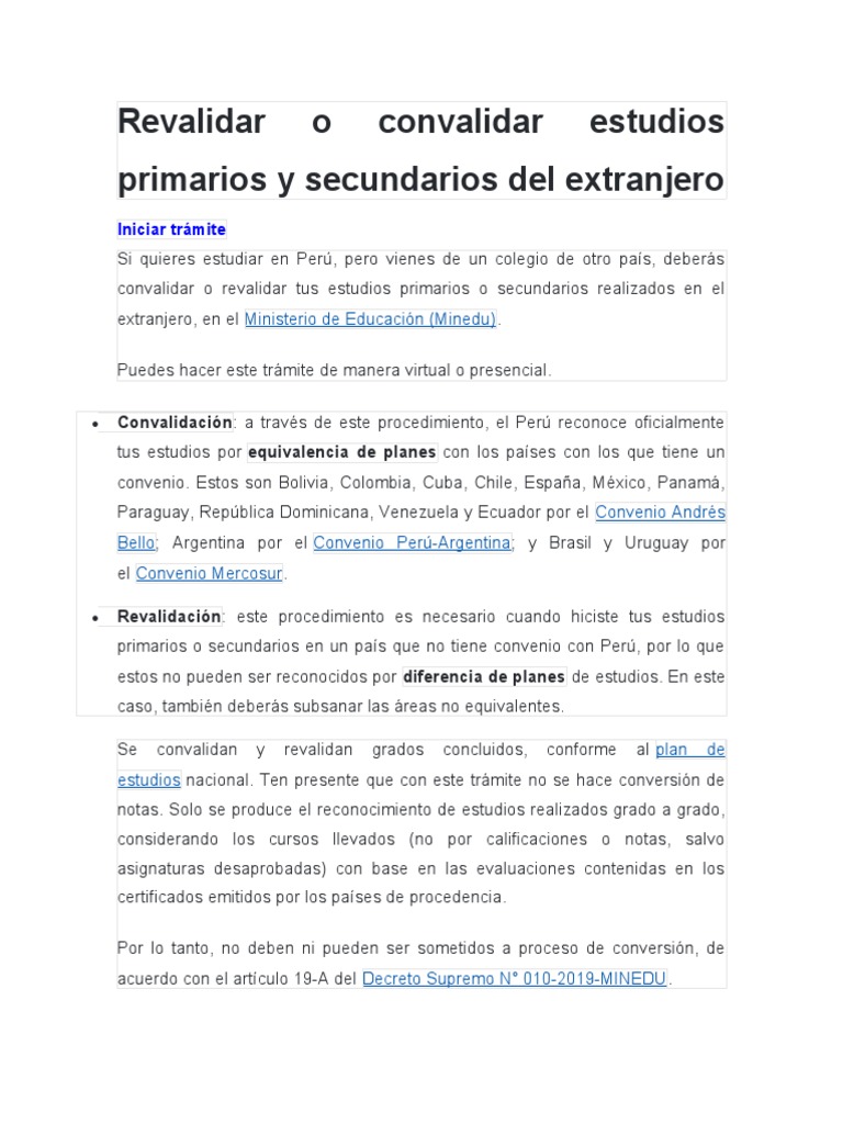 Revalidar o Convalidar Estudios Primarios y Secundarios Del Extranjero ...