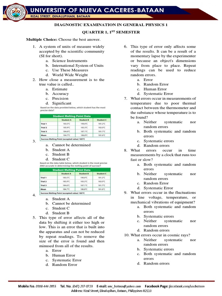 Genphy Diagnostic Exam | PDF | Observational Error | Science