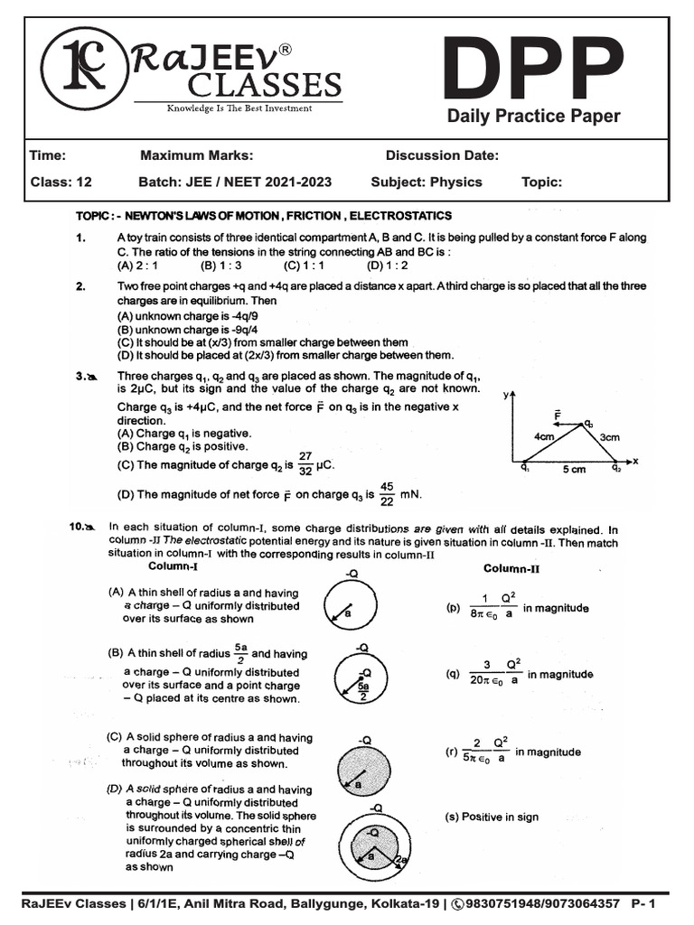 DPP Physics Class 12 Revision Jee | PDF
