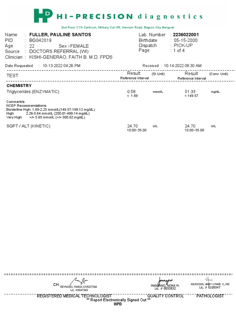 Hi Precision Lab Results for Pauline Fuller | PDF | Medical Specialties ...
