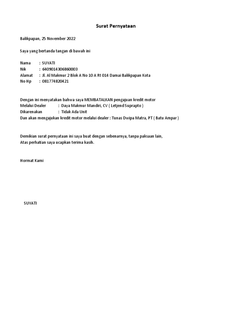 Surat Pembatalan | PDF