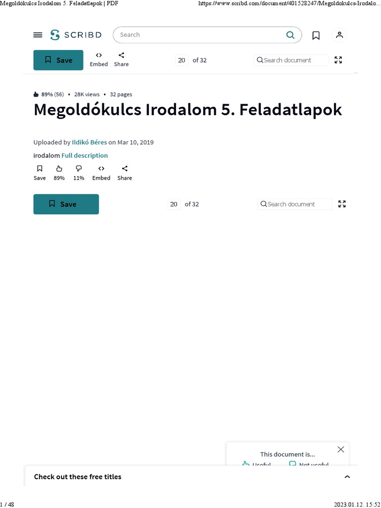 Megoldókulcs Irodalom 5. Feladatlapok PDF | PDF