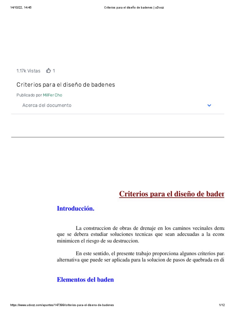 Criterios para El Diseño de Badenes - Udocz | PDF | Hormigón | Descarga ...