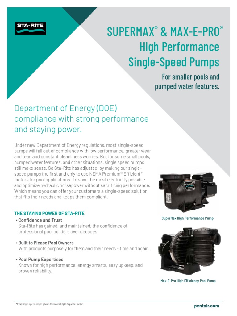 Sta Rite Single Speed Pumps Brochure English | PDF | Pump | Electricity