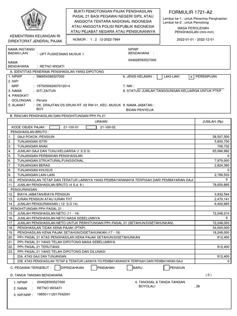 Laporan SPT PPH 1721-A2 | PDF