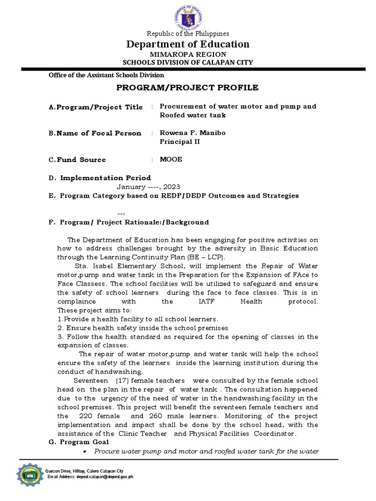 2023 Project Proposal Water Tank | PDF | Science & Mathematics