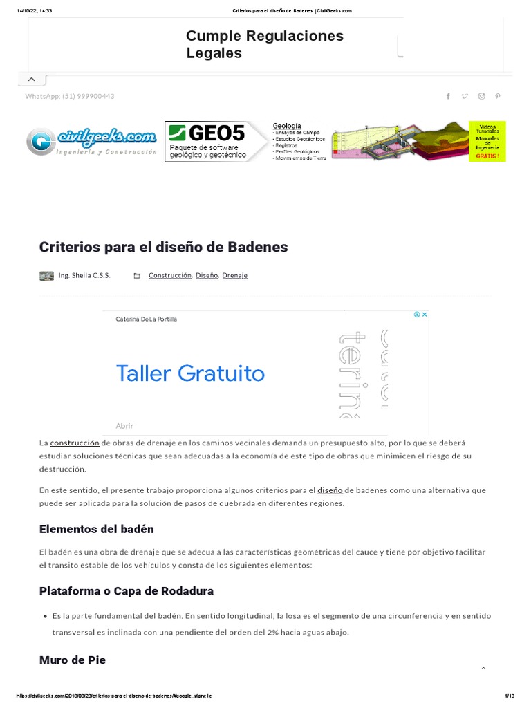 Criterios para El Diseño de Badenes | PDF | Hormigón | Ingeniero civil
