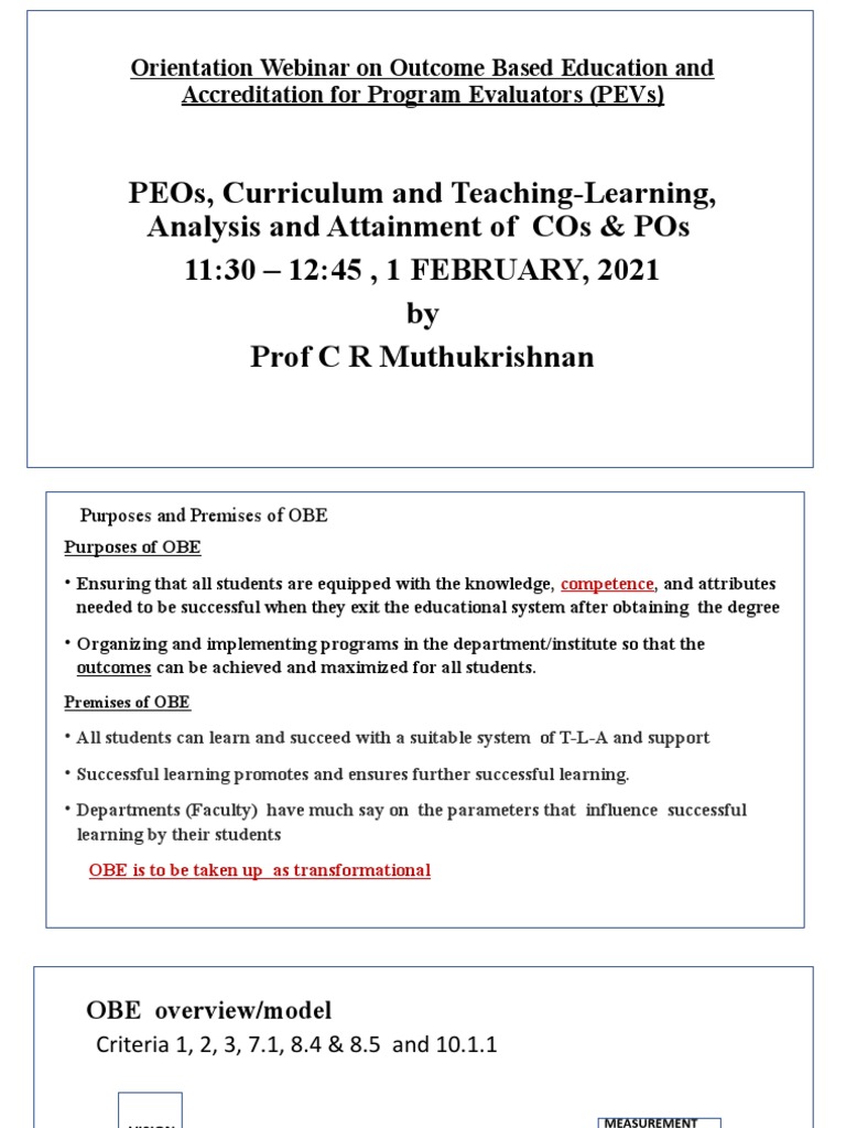 Prof. C.R. Muthukrishnan OW On OBE and Accreditation For PEVs - 1!2 ...