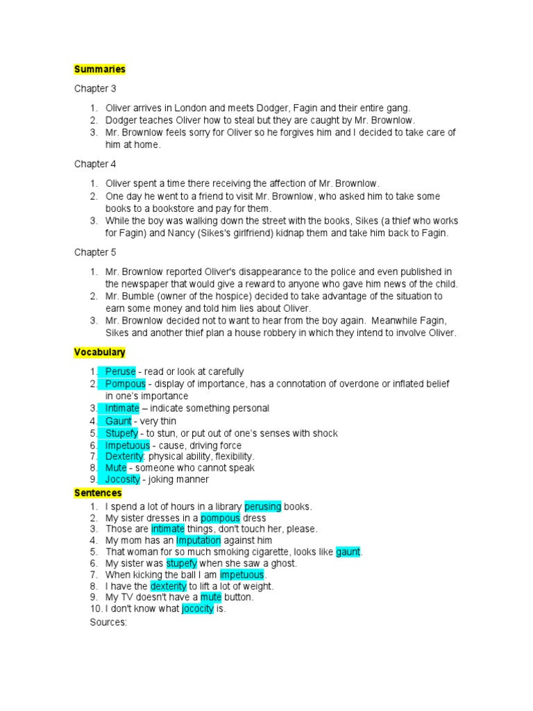 Oliver Twist Chapters 3, 4, 5 | PDF