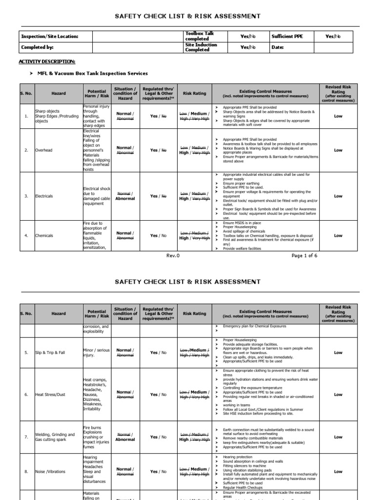 Safety Checklist & Risk Assessment Guide | PDF