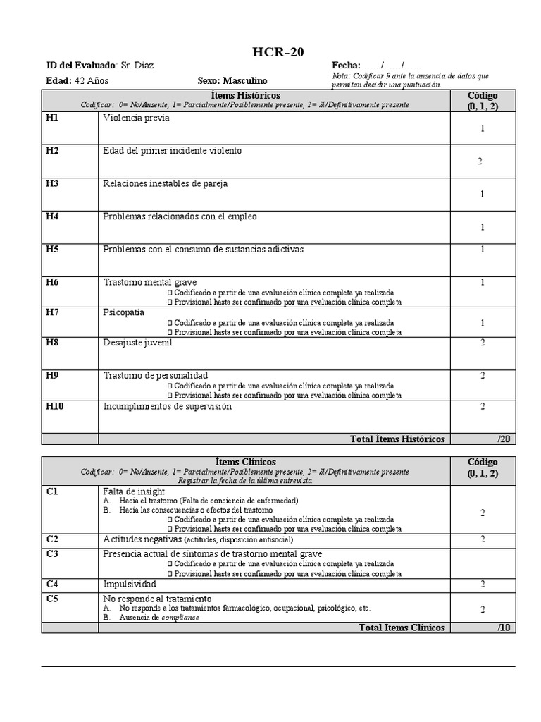 Hcr-20-Hoja de Codificacion | PDF