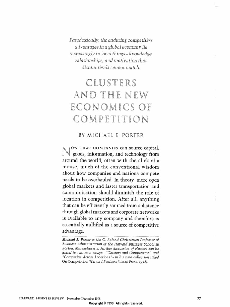 PORTER Clusters and The New Economics of Competition (1998) | PDF