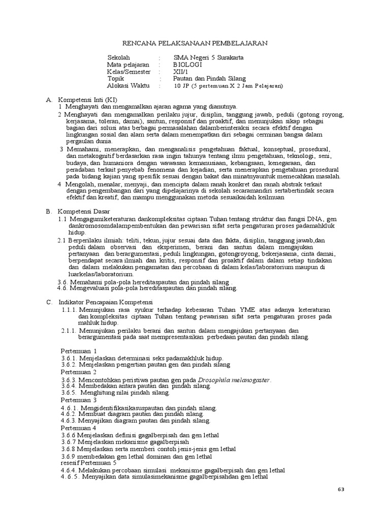 RPP 6 Pautan Dan Pindah Silang | PDF