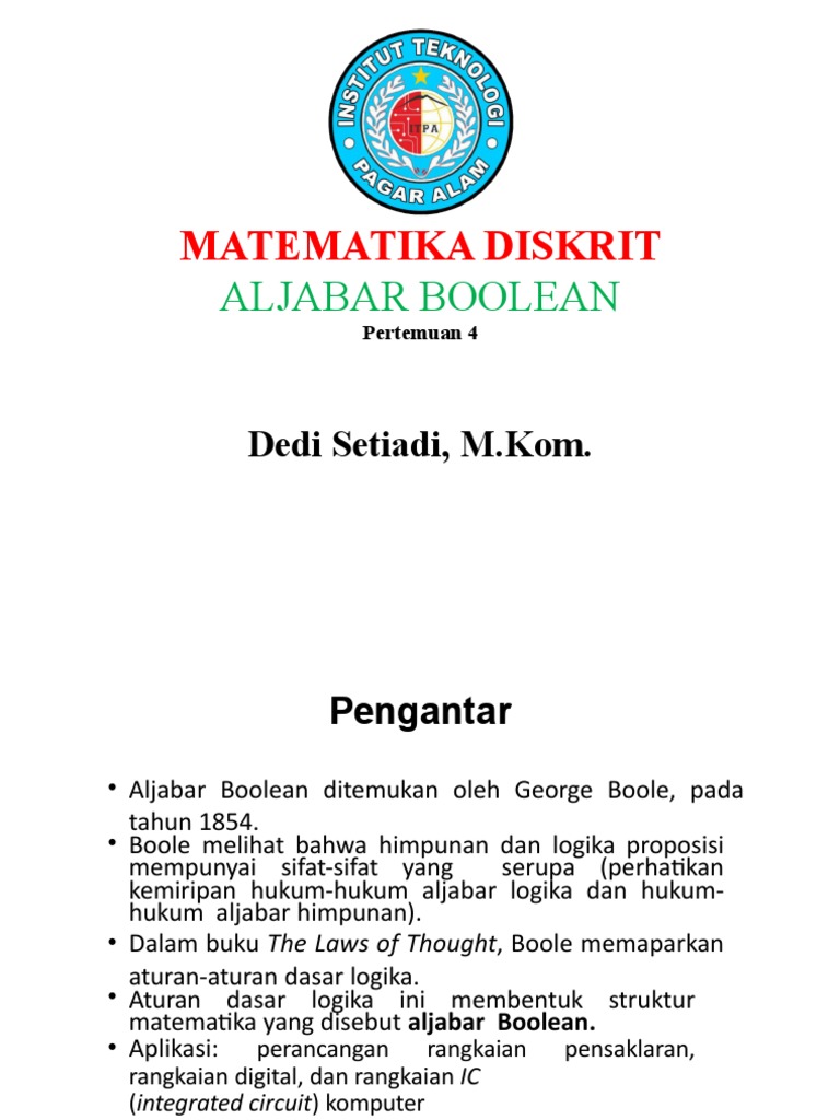Aljabar Boolean: Dasar dan Aplikasi | PDF | Metode & Bahan Ajar