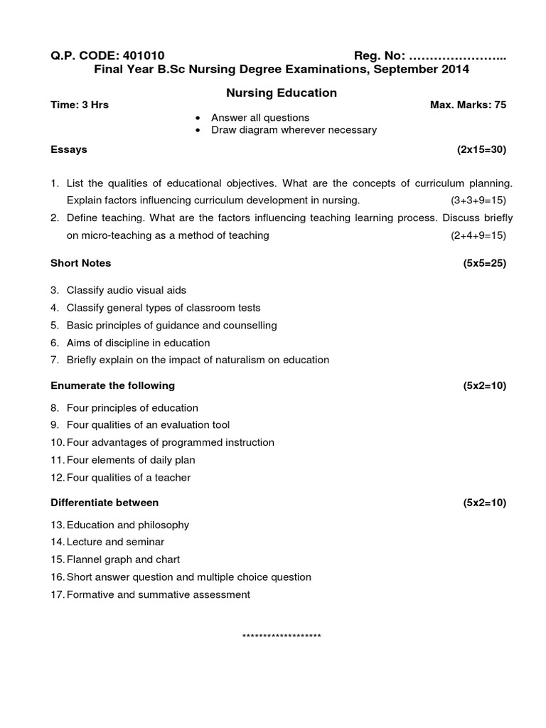 Nursing Education Questions | PDF