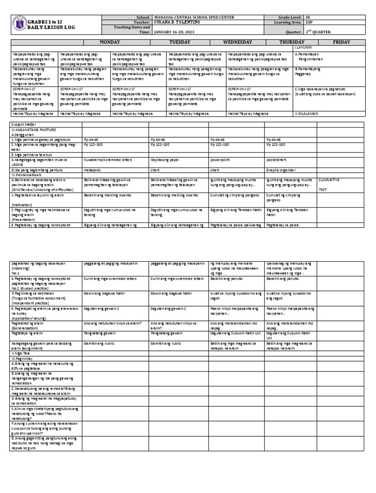 DLL - Esp 3 - Q2 - W9 | PDF