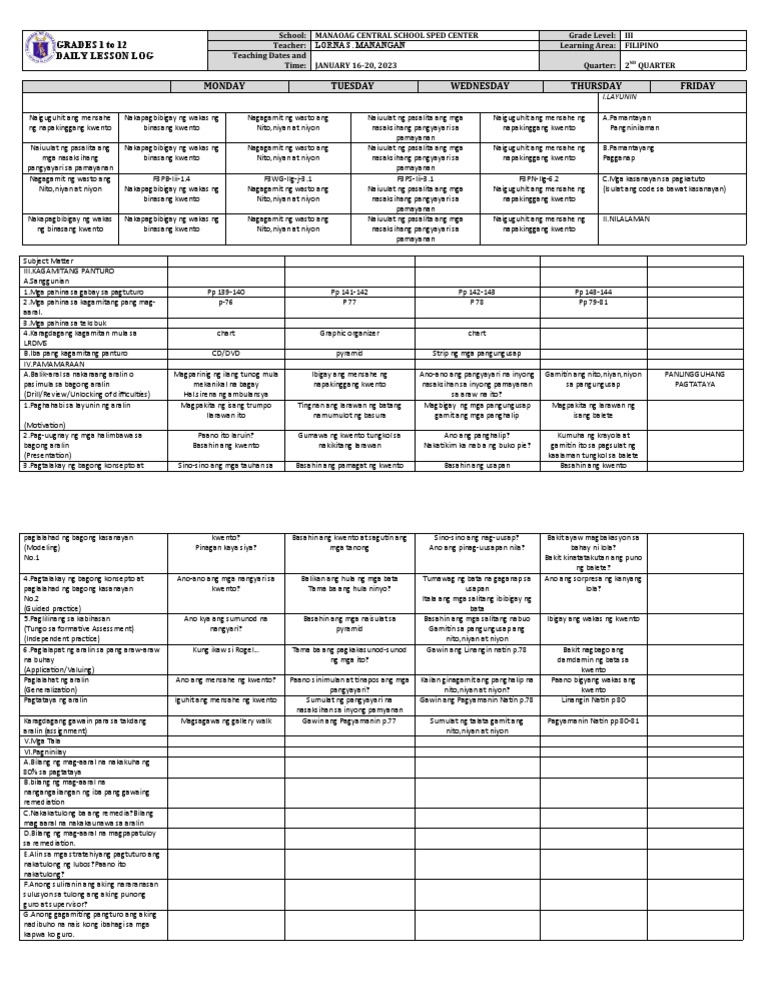 DLL - Filipino 3 - Q2 - W9 | PDF