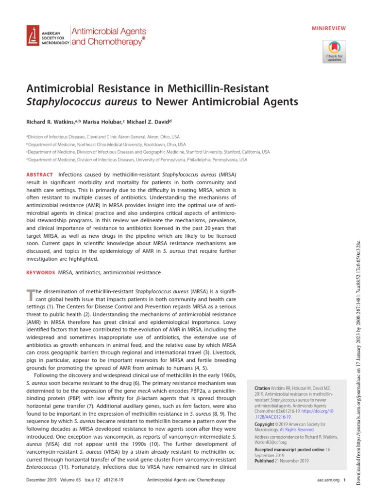 Antimicrobial Resistance in Methicillin-Resistant | PDF | Methicillin Resistant Staphylococcus ...