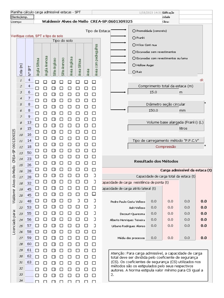 Cálculo de Carga Admissível em Estacas | PDF