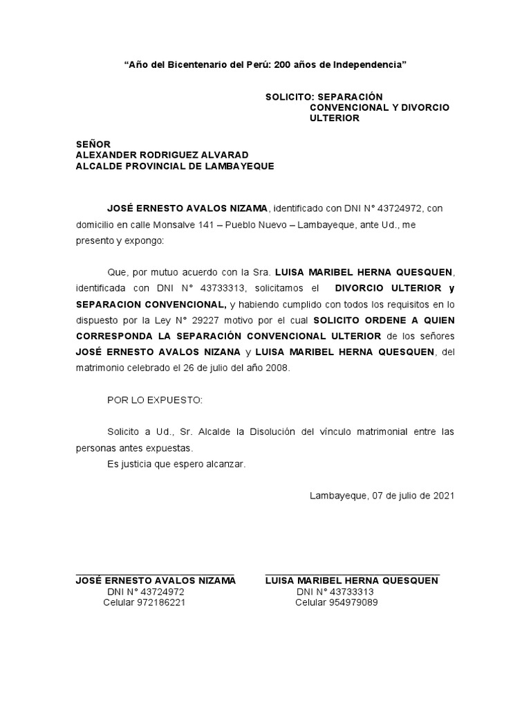 Solicitud de Divorcio en La Municipalidad | PDF