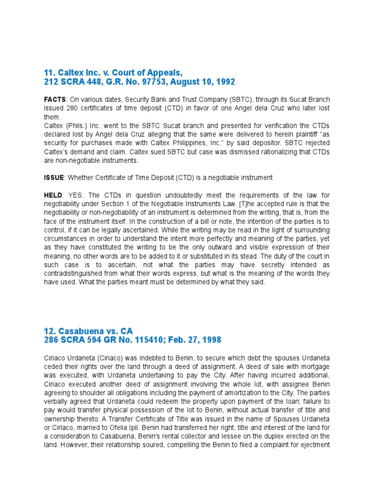 Digests 1 | PDF | Negotiable Instrument | Cheque