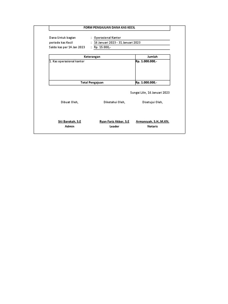 Form Pengajuan Kas Kantor | PDF