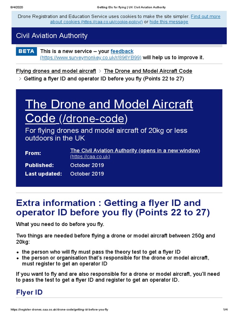 Getting Ids For Flying Uk Civil Aviation Authority Pdf Unmanned Aerial Vehicle Aircraft 