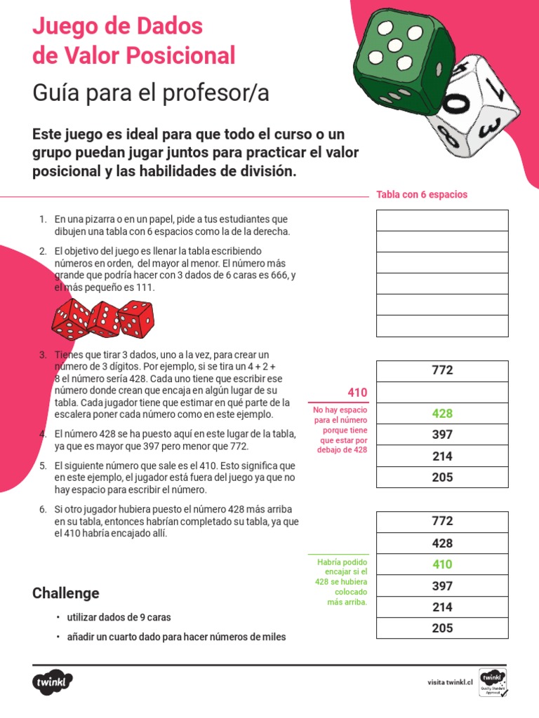 Juego de Dados para Valor Posicional | PDF